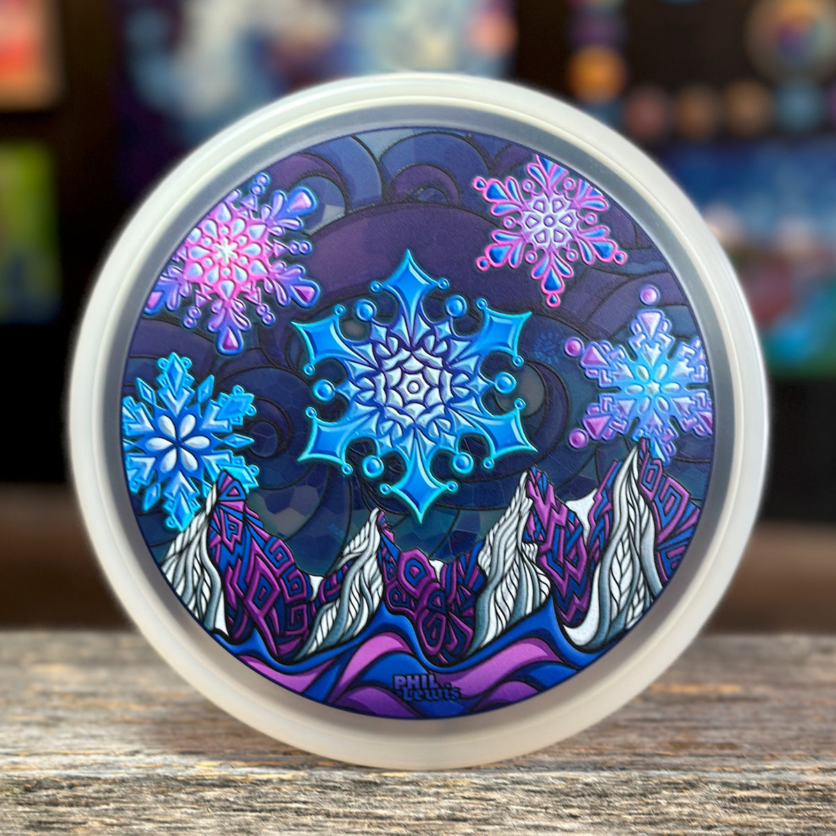 Trippy Snowflake Golf Disc | Visionary Art – Phil Lewis Art