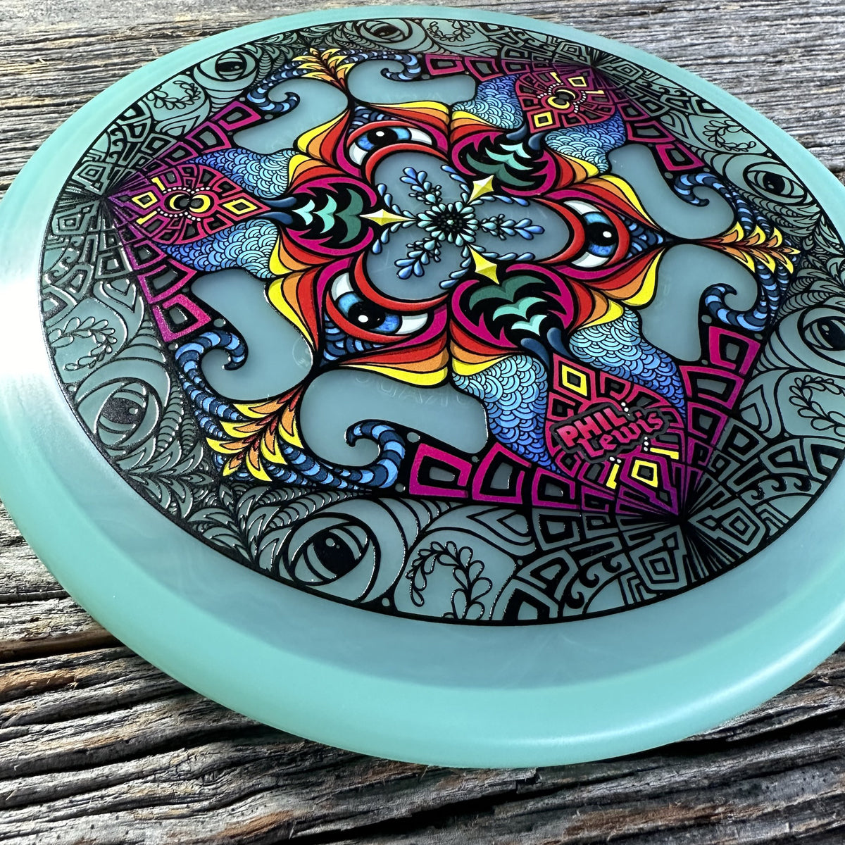 Trippy Hexagon Golf Disc | Visionary Art – Phil Lewis Art