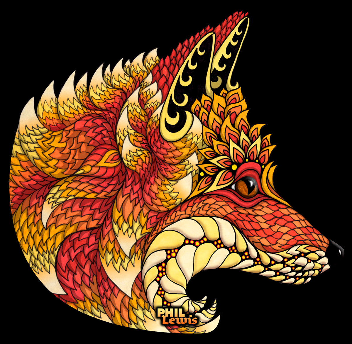 Trippy Foxy Face Sticker | Spiritual Art – Phil Lewis Art