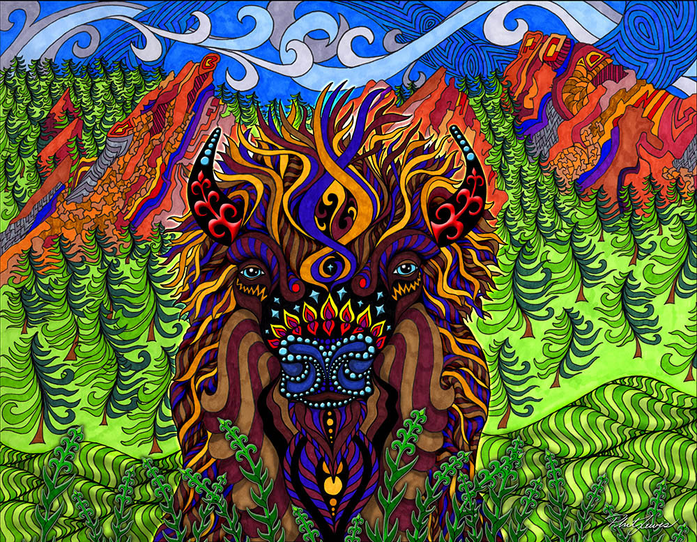 Trippy Buffalo Print | Visionary Artwork – Phil Lewis Art
