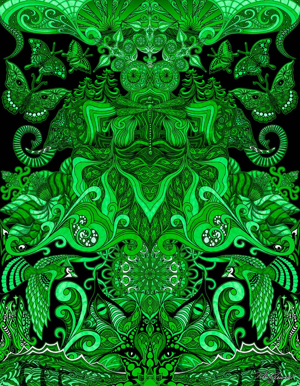 Psychedelic Green Scheme Print | Visionary Artwork – Phil Lewis Art