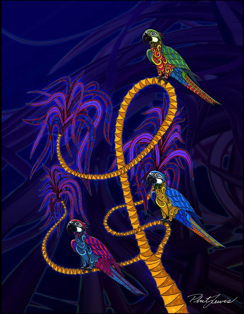 Parrots in a Palm Tree - Print (Retail 11x14) – Phil Lewis Art