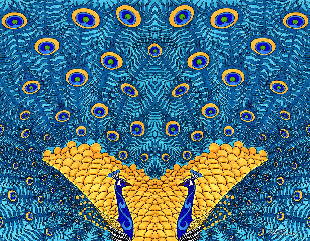 Trippy Peacocks Print | Visionary Artwork – Phil Lewis Art