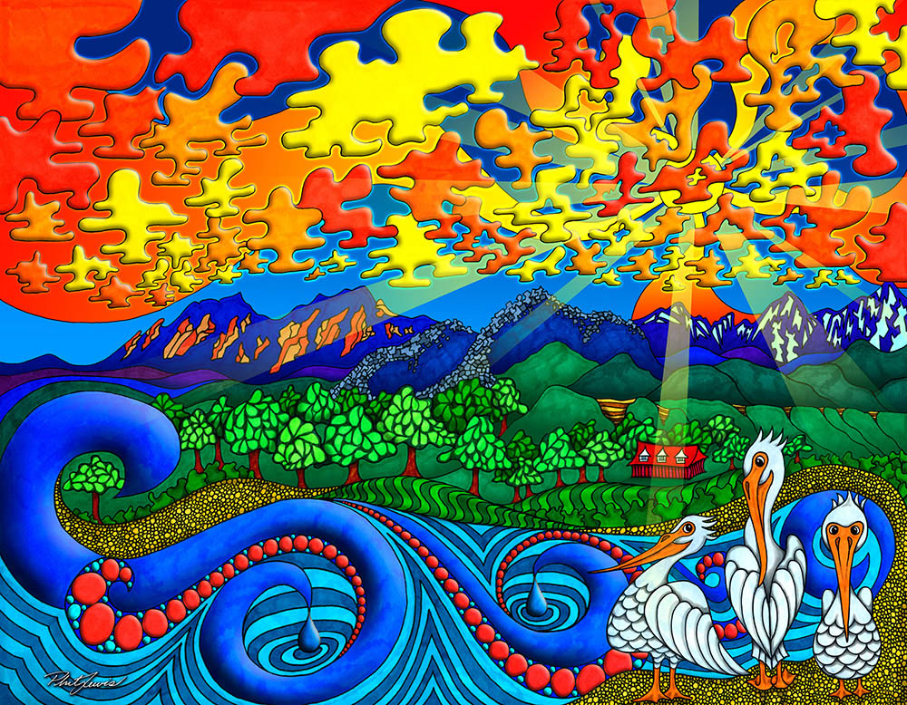 Trippy Boulder Rez Print | Visionary Artwork – Phil Lewis Art